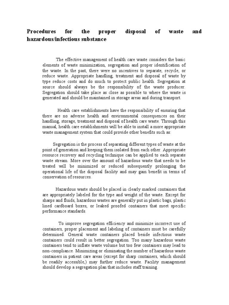 Procedures For The Proper Disposal of Waste and Hazardous | PDF | Waste ...