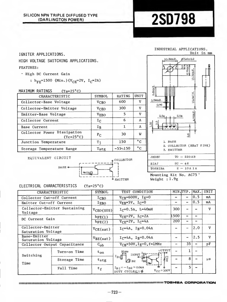NPN Diffused Type (Darlington Power) : Silicon Triple | PDF | Bipolar Junction Transistor ...