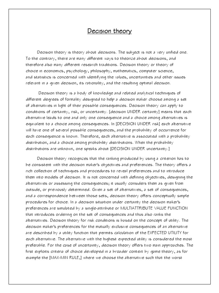 Decision Theory | PDF | Decision Theory | Decision Making