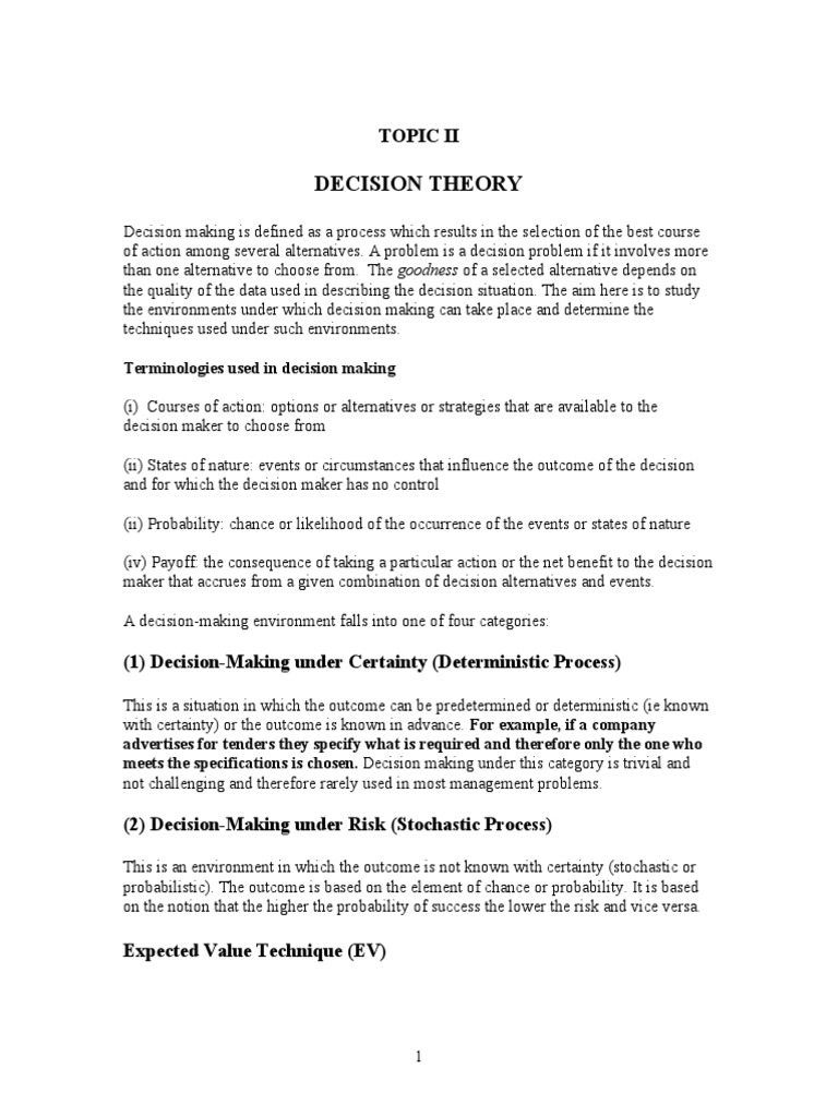 Decision Theory | PDF | Decision Making | Decision Theory