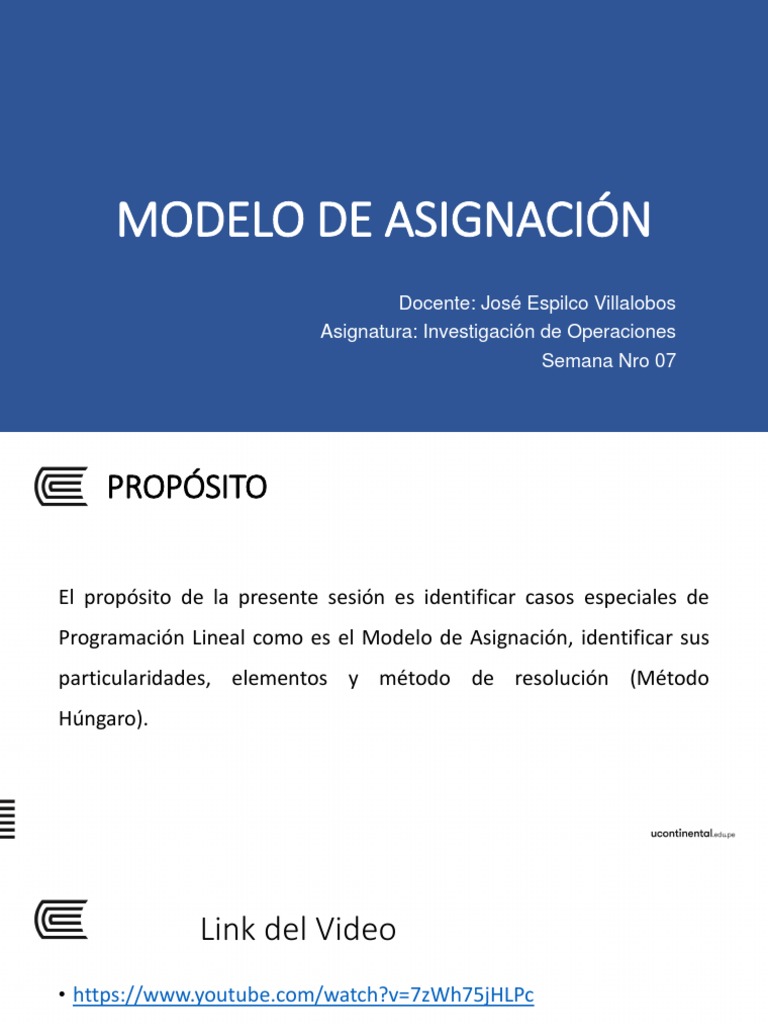 Semana 07 Modelo de Asignación | PDF | Matriz (Matemáticas ...
