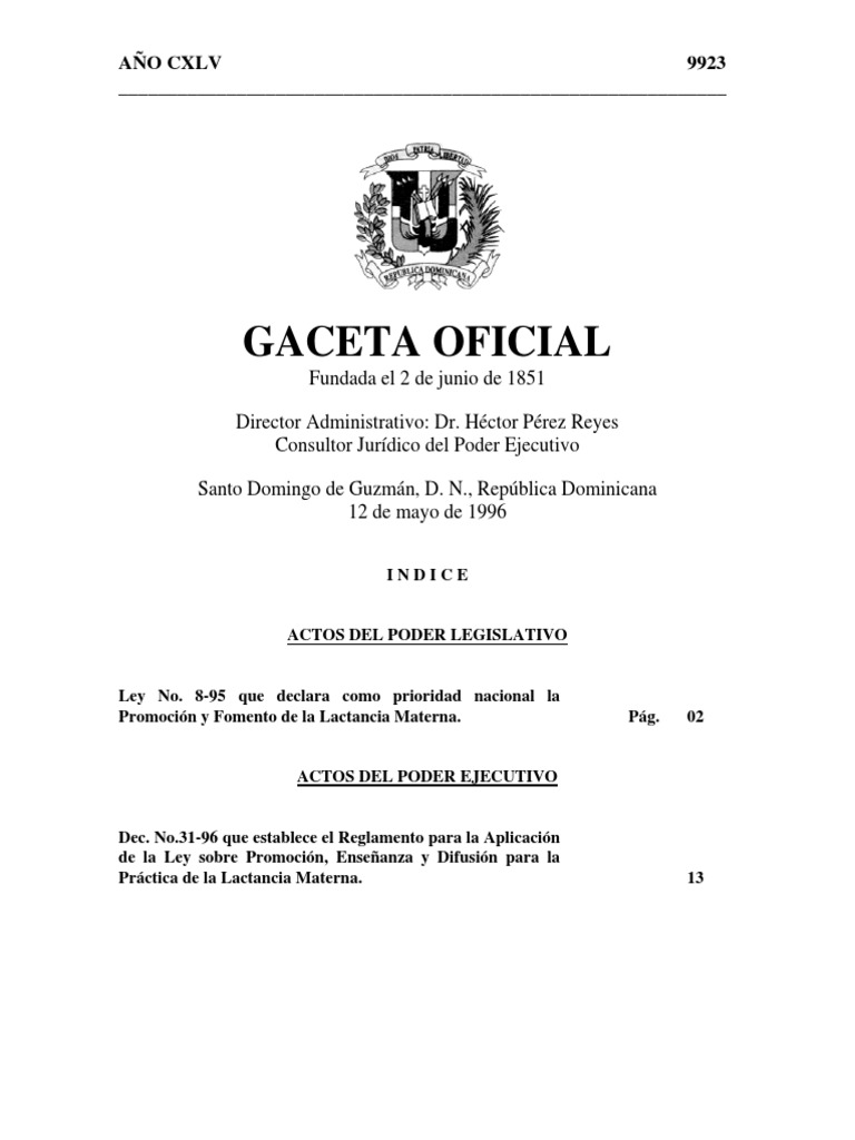 DOR Ley 8-95 y Reglamento | PDF | Amamantamiento | Comisión Europea