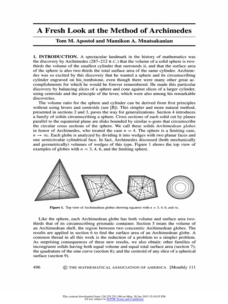 Archimedes' Sphere and Cylinder Method | PDF | Sphere | Area