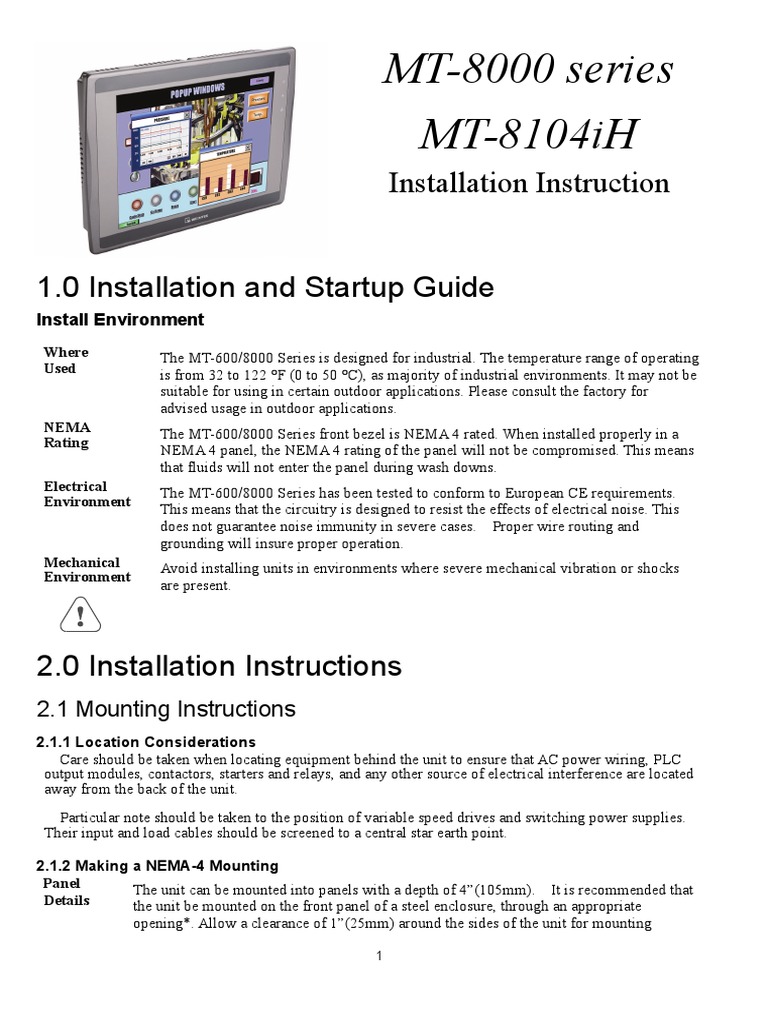 MT-8000 Series MT-8104iH: Installation Instruction | PDF | Direct ...