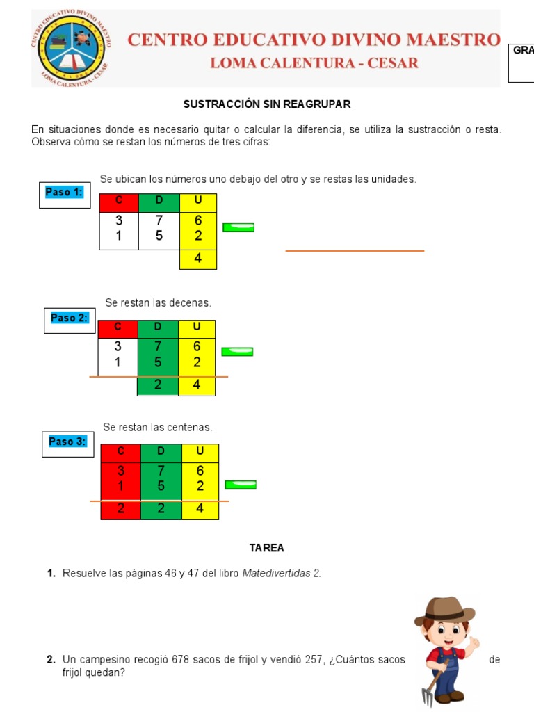 Hojas De Trabajo De Resta Con Reagrupación De Números De Tres Dígitos