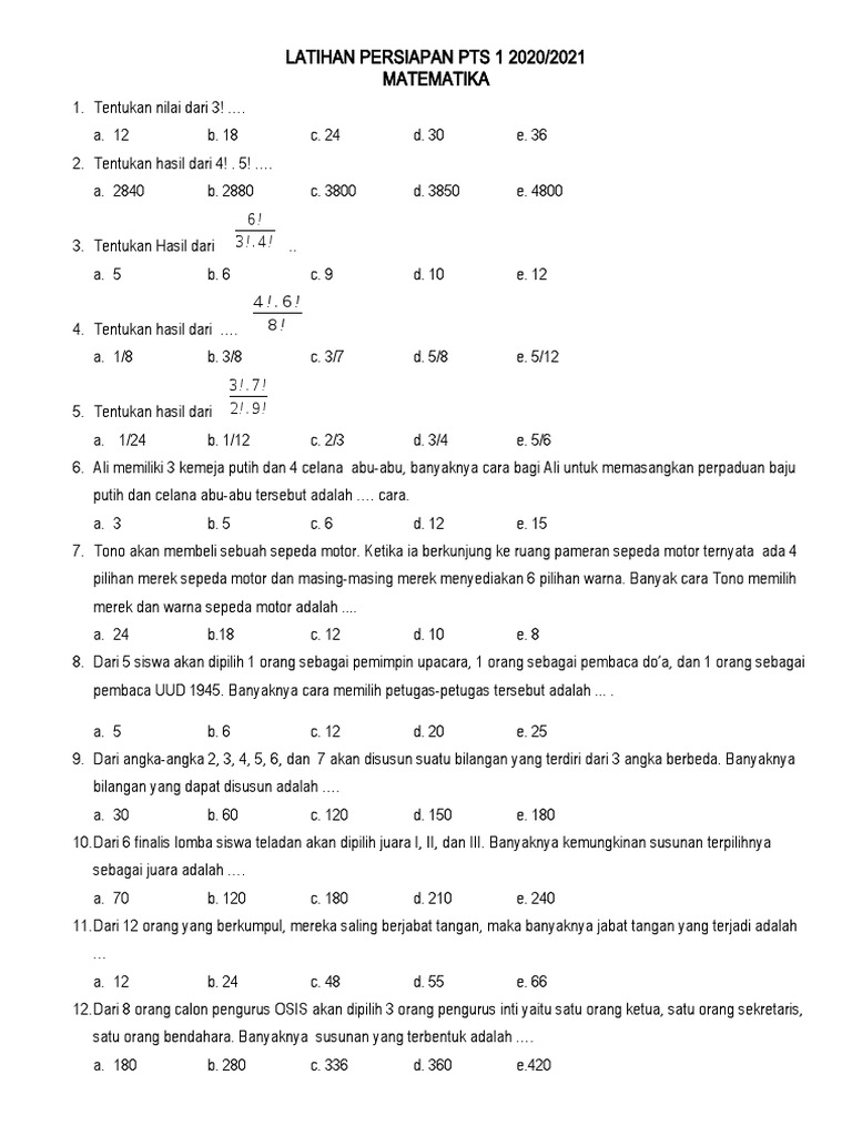 Soal MTK PTS 1 - 2021 XII | PDF