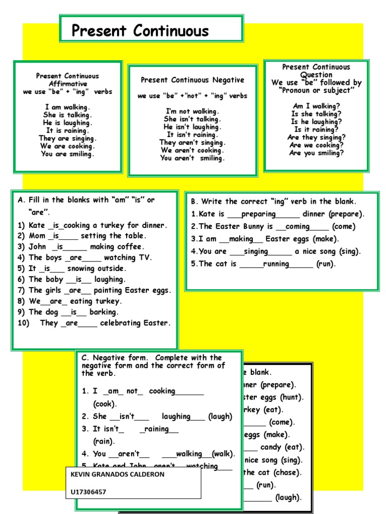 Present Continuous Tense Exercises | PDF | Linguistic Typology | Human ...