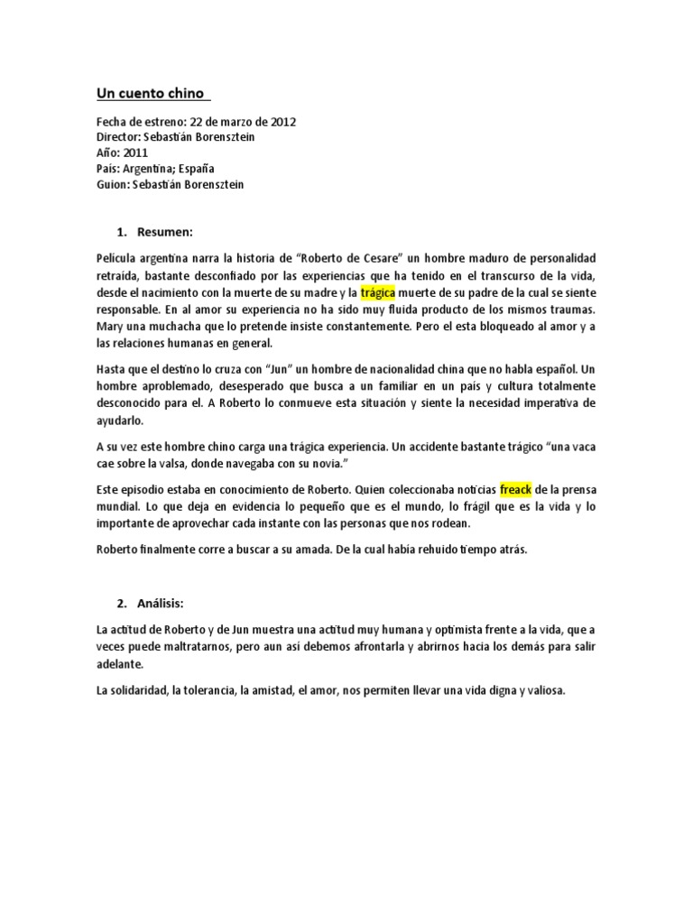 Alejandra Vasquez - Un Cuento Chino - Tarea | PDF | Amor