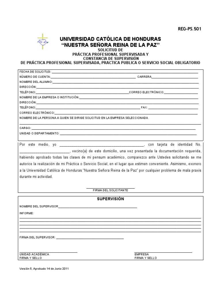 Reg-Ps.501 Solicitud de Practica Profesional Supervisada (1) 9781565 | PDF