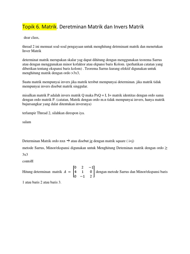 Thread 2. Determinan, Invers (Solusi) | PDF
