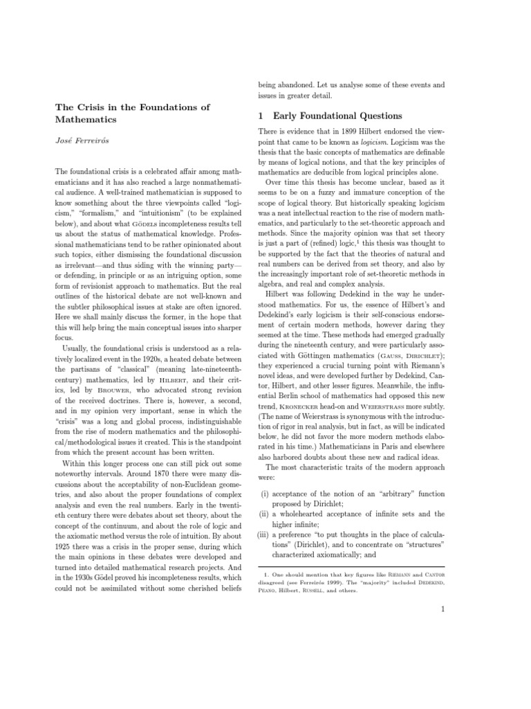 The Foundational Crisis in Mathematics | PDF | Mathematical Logic | Axiom