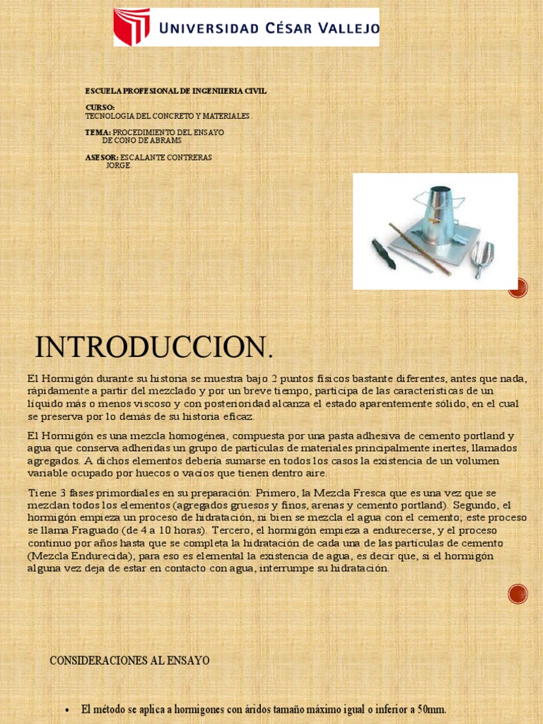 Cono de Abrams | PDF | Hormigón | Cemento