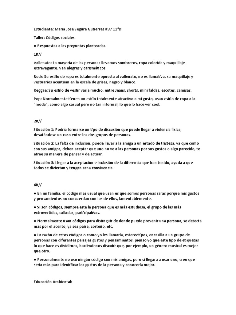 Taller - Códigos Sociales. | PDF