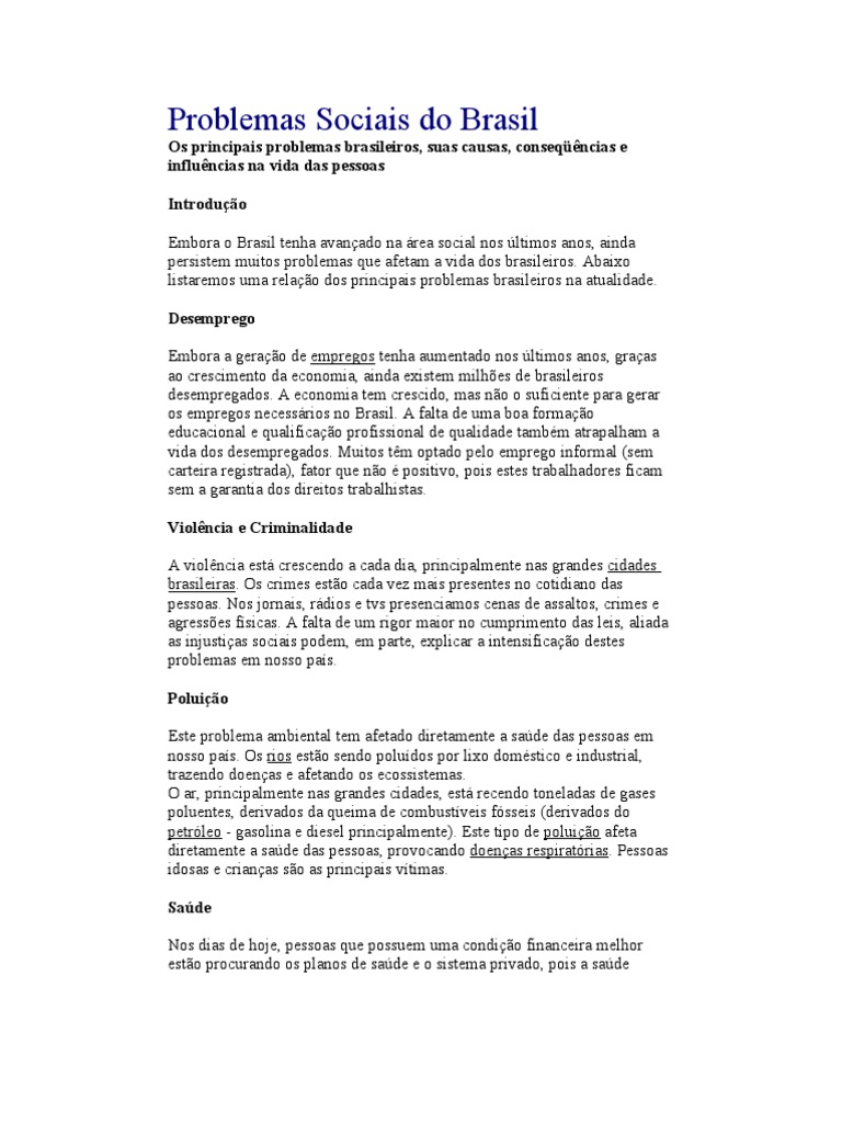 Problemas Sociais Do Brasil Urbano Como Resolver Resumo Principais