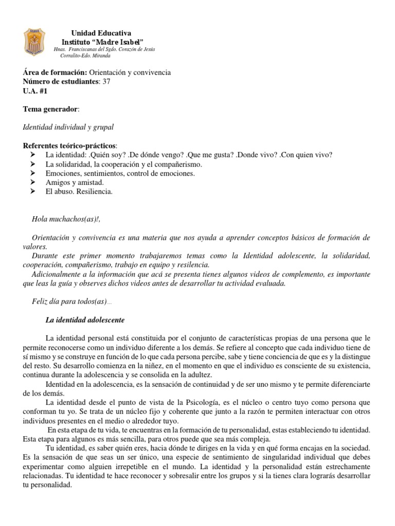 Identidad Individual y Grupal - Guía | PDF | Resiliencia psicológica ...