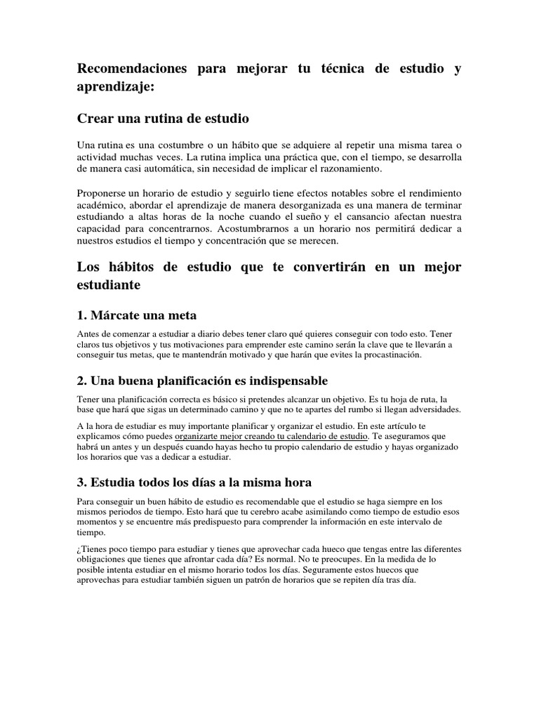 Diez estrategias efectivas para mejorar tus hábitos de estudio | PDF ...