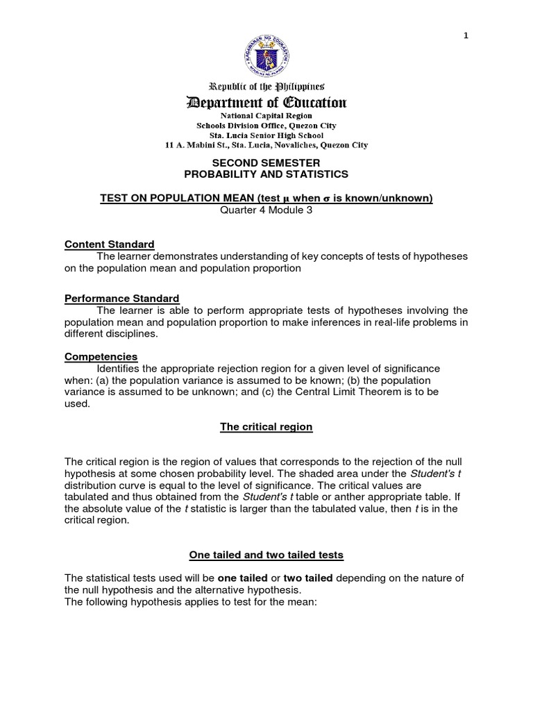 Module 3 - Quarter 4 - Prob and Statistics | Download Free PDF ...