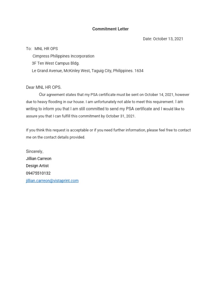 Commitment Letter for PSA Certificate | PDF | Career & Growth | Law