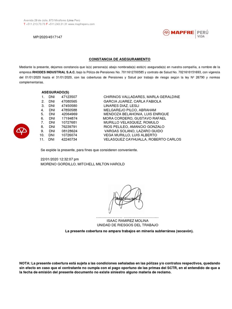 01 Constancia Enero 2020-SCTR | PDF