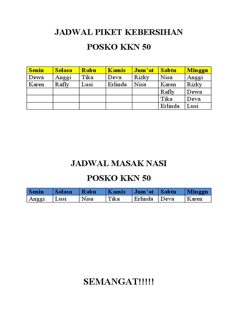Jadwal Piket KKN 50 | PDF