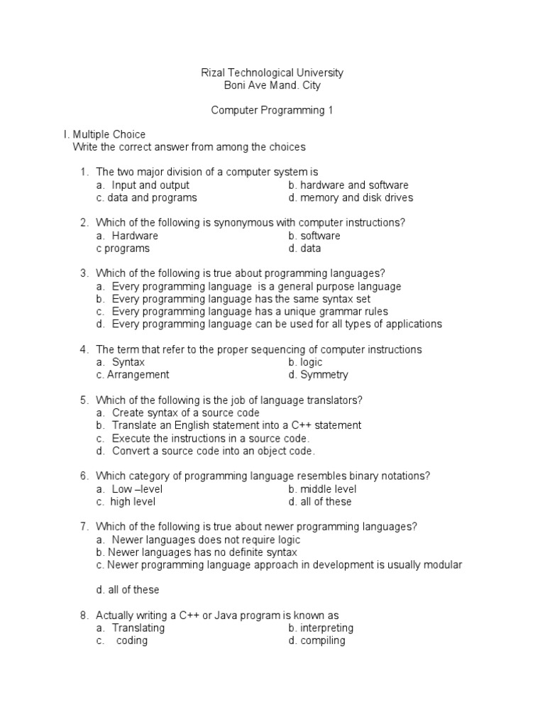 Computerprog 1 Q 1 | PDF | Programming Language | Computer Programming