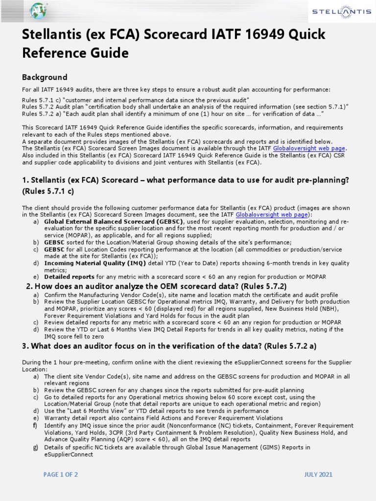 Stellantis IATF 16949 Audit Guide | PDF | Audit | Computing