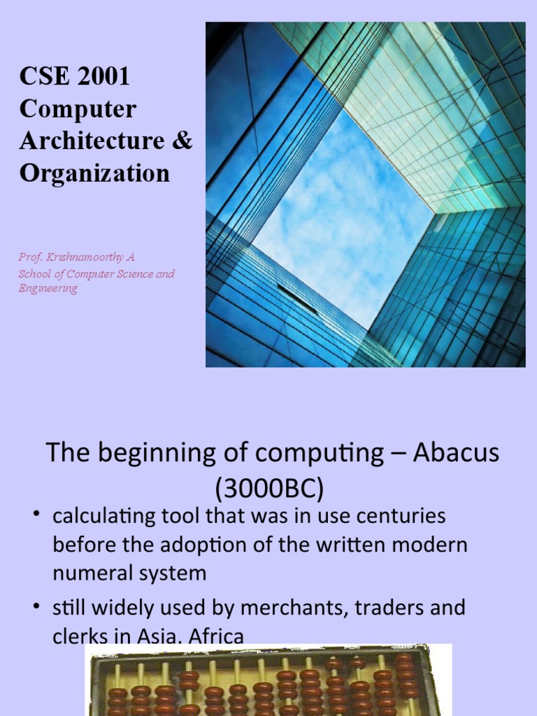 CSE 2001 Computer Architecture & Organization: Prof. Krishnamoorthy A School of Computer Science ...