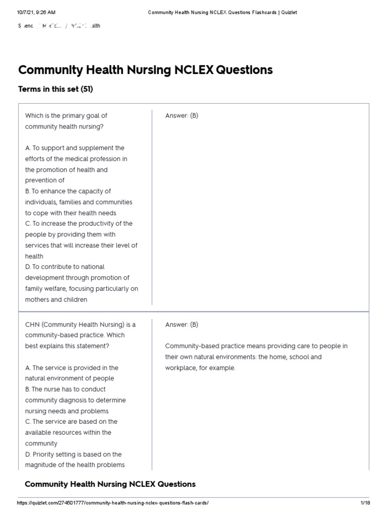 Community Health Nursing NCLEX Questions - 51 Terms | PDF | Hiv/Aids ...