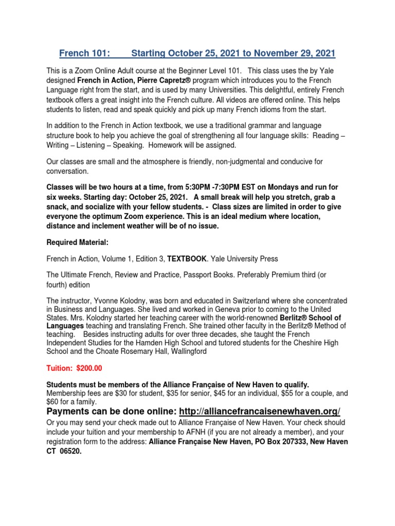 French Beginner 101 Fall 2021 Class.210150259 | PDF | Textbook ...
