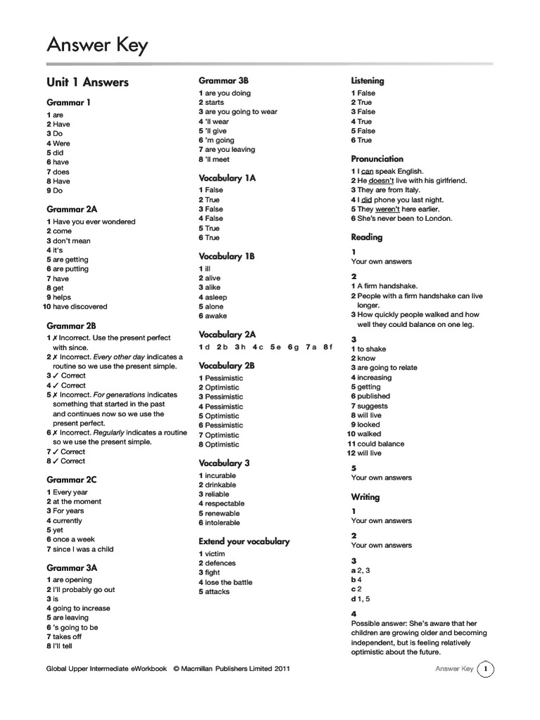 GLOBAL Upper Intermediate - Workbook RESPUESTAS | PDF | Vocabulary