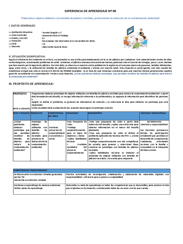 EXPERIENCIA DE APRENDIZAJE #08-5ºgrado | PDF | El plastico | Aprendizaje