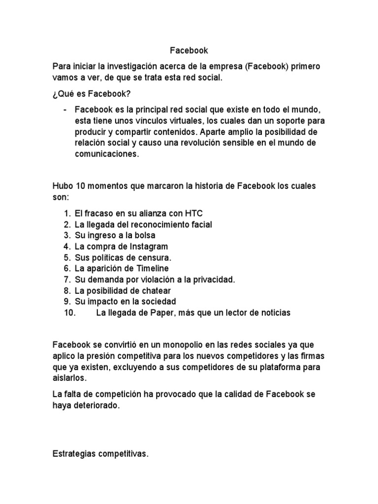 Historia y Estrategia de Facebook | PDF | Facebook | Servicio de redes ...