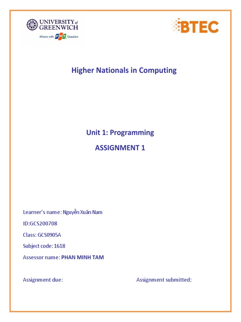 Higher Nationals In Computing Unit 1 Programming Assignment 1 Pdf Algorithms Use Case