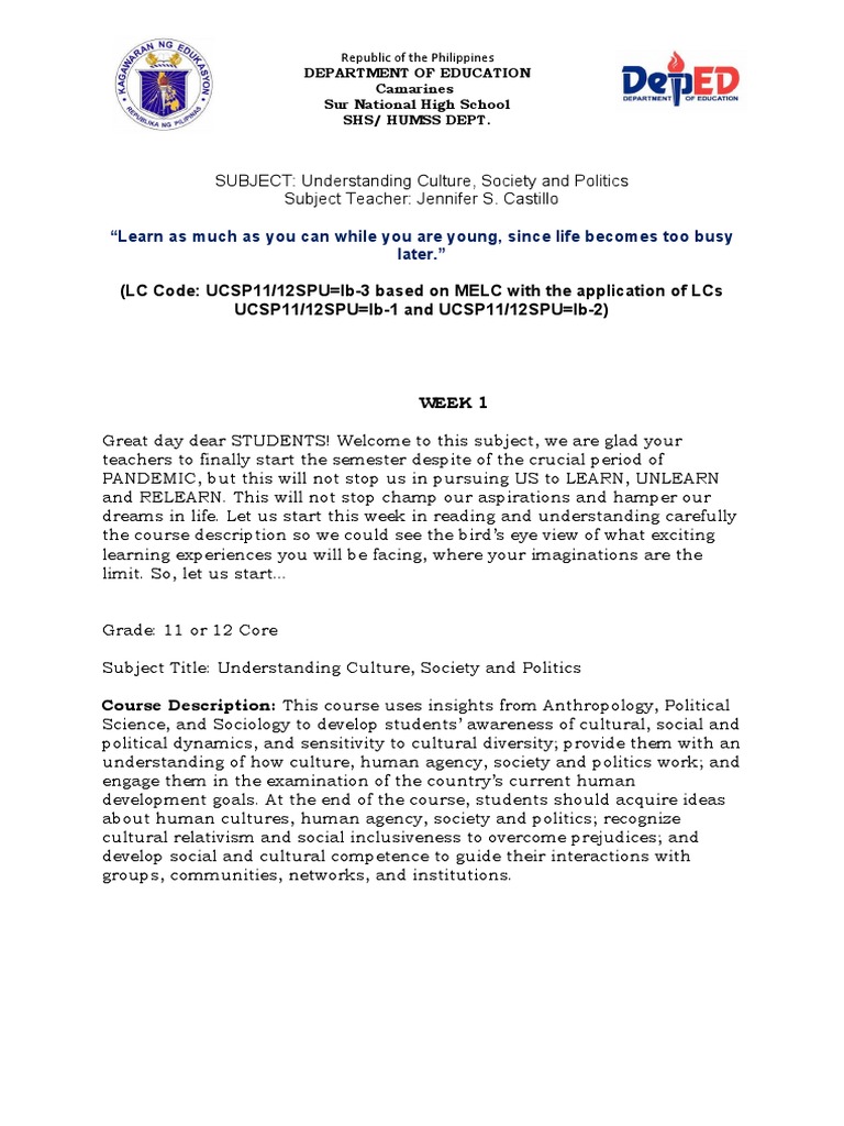 UCSP Module 1 Week 1 | PDF | Gender | Gender Studies