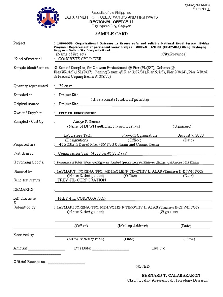 Sample Card: Regional Office Ii | PDF | Civil Engineering