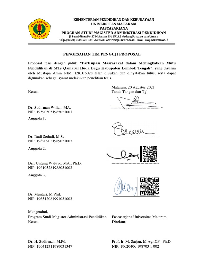 Pengesahan Penguji Proposal1 | PDF
