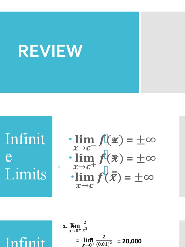 REVIEW Infinite Limits Limits at Infinity LImits of Exponential Logarithmic Functions 4 | PDF ...