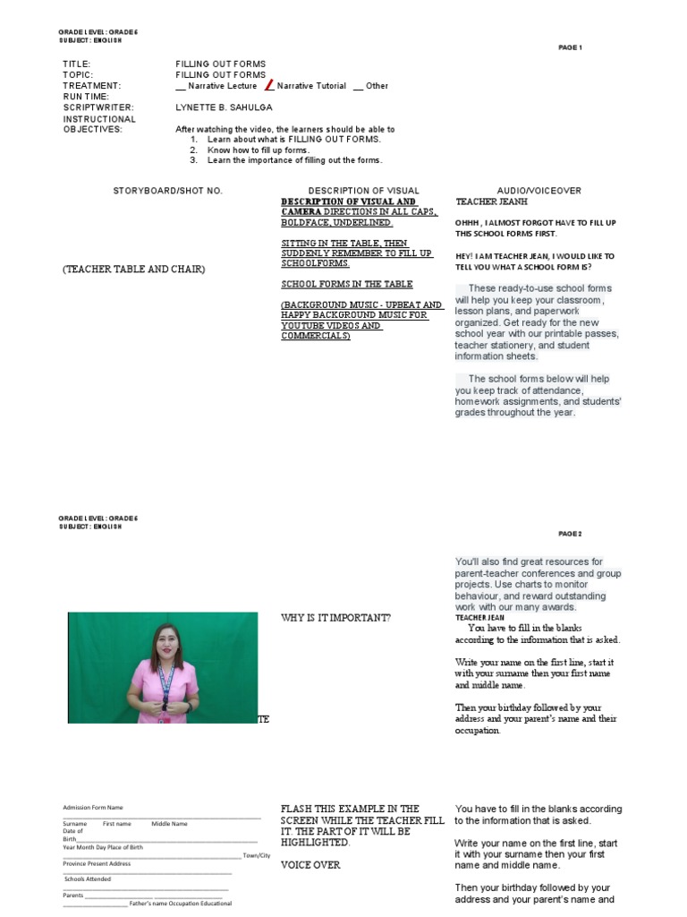 Production-Script-Format SCHOOL FORMS | PDF | Lesson Plan | Learning