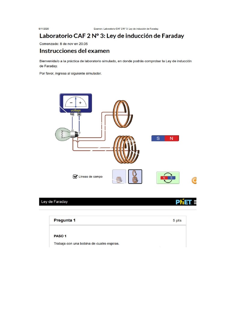 Examen Laboratorio Caf 2 n0 3 Ley de Induccion de Faraday | PDF