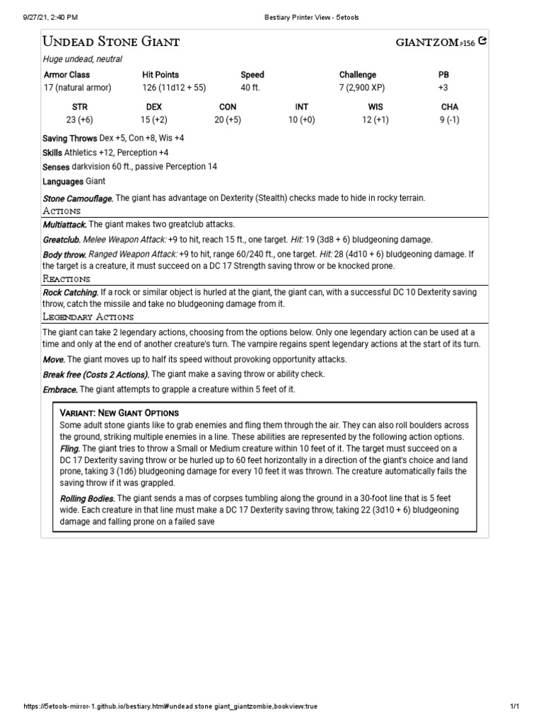 Undead Stone Giant | PDF