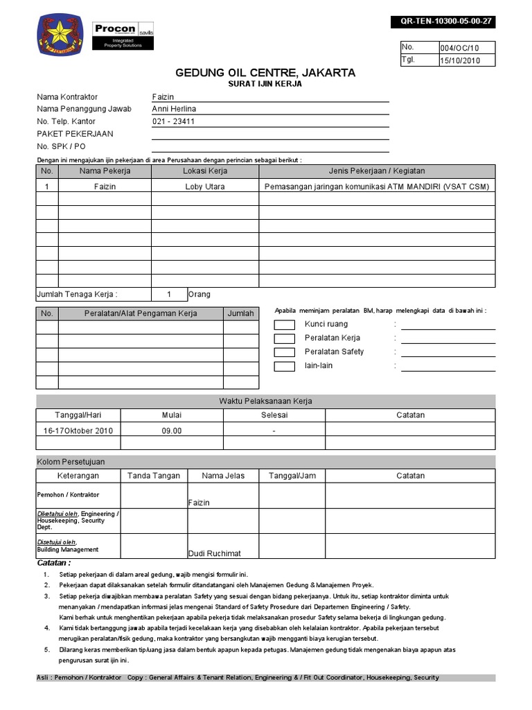 Surat Ijin Kerja | PDF