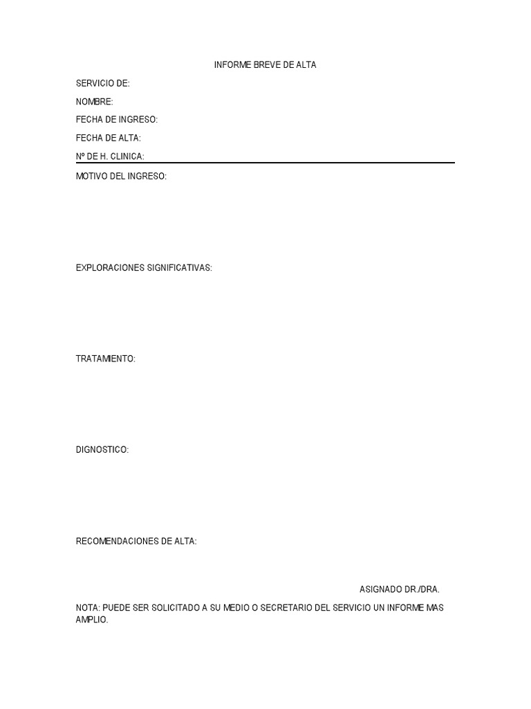 Informe Clínico de Alta Paciente | PDF | Ciencia y matemáticas