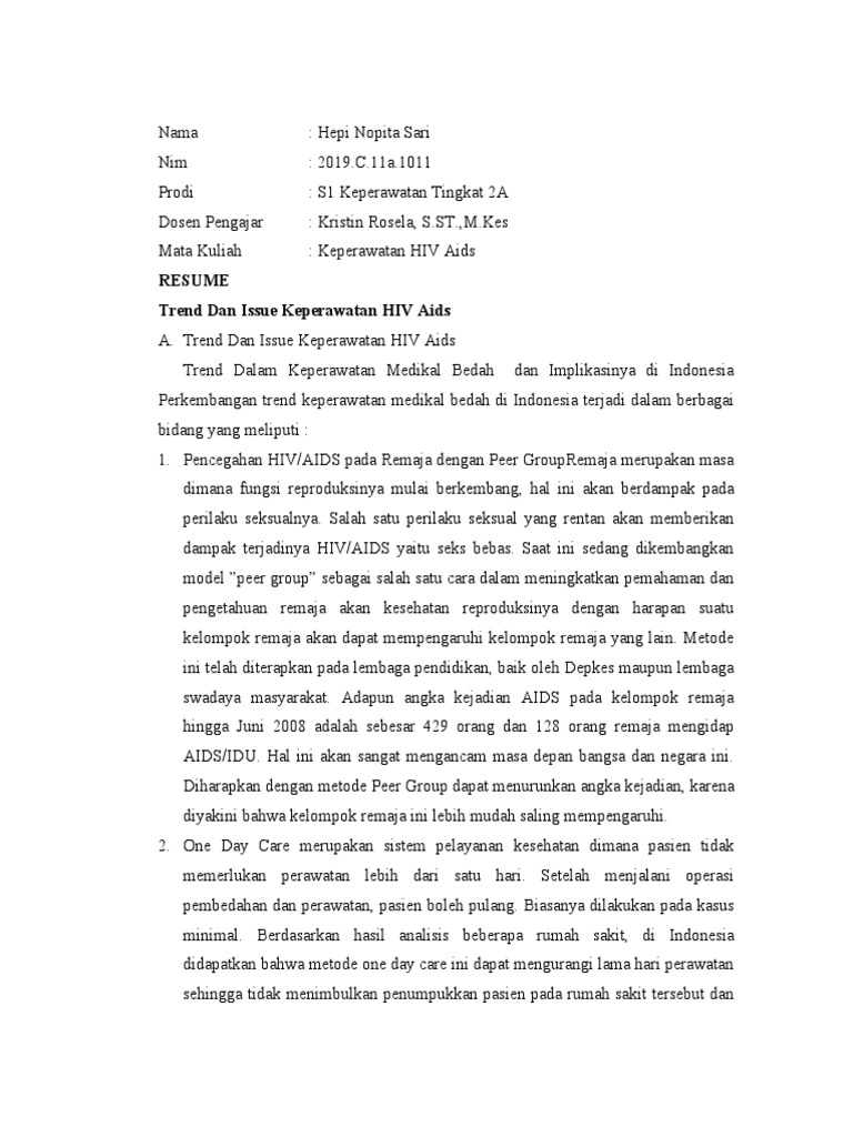 Resume Kep - Hiv Aids (Hepi Nopita Sari) | PDF