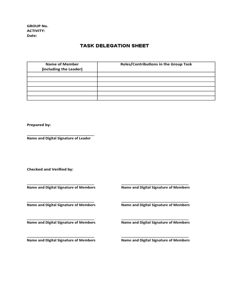 Task Delegation Sheet | PDF | Computers