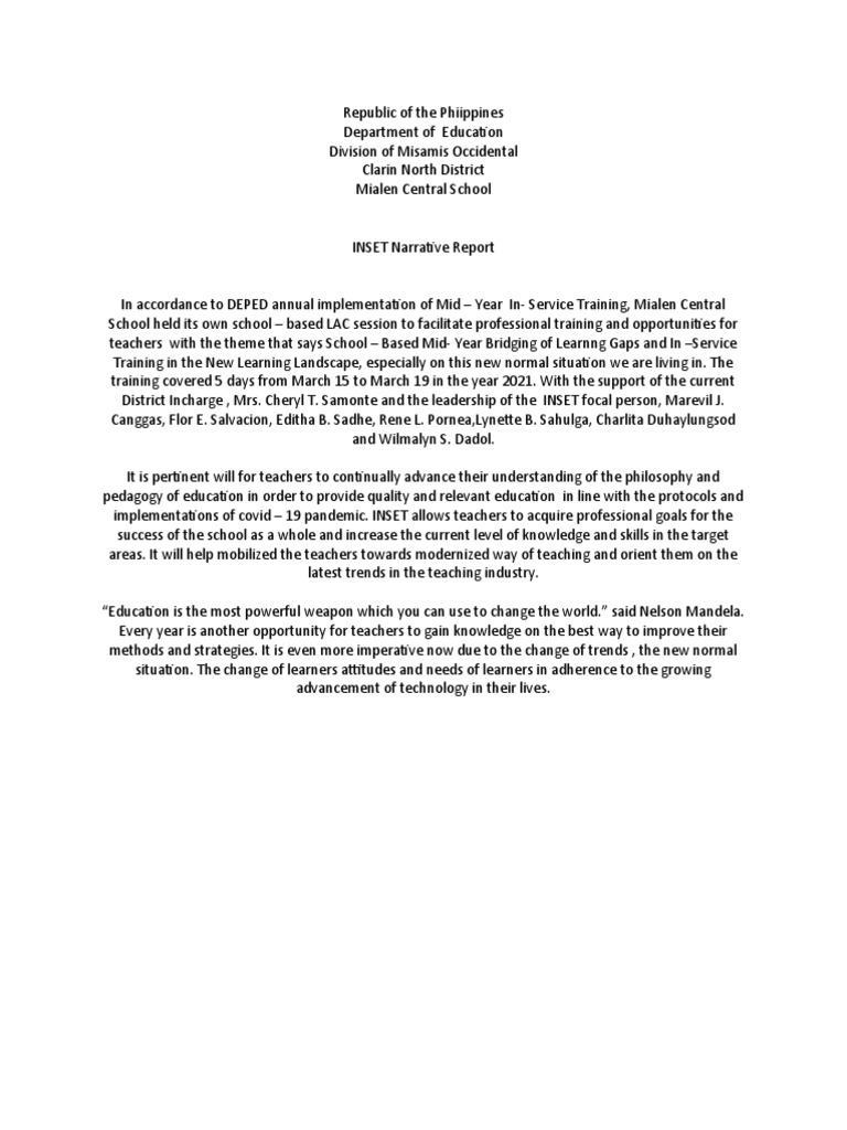 Inset Narrative Report | PDF