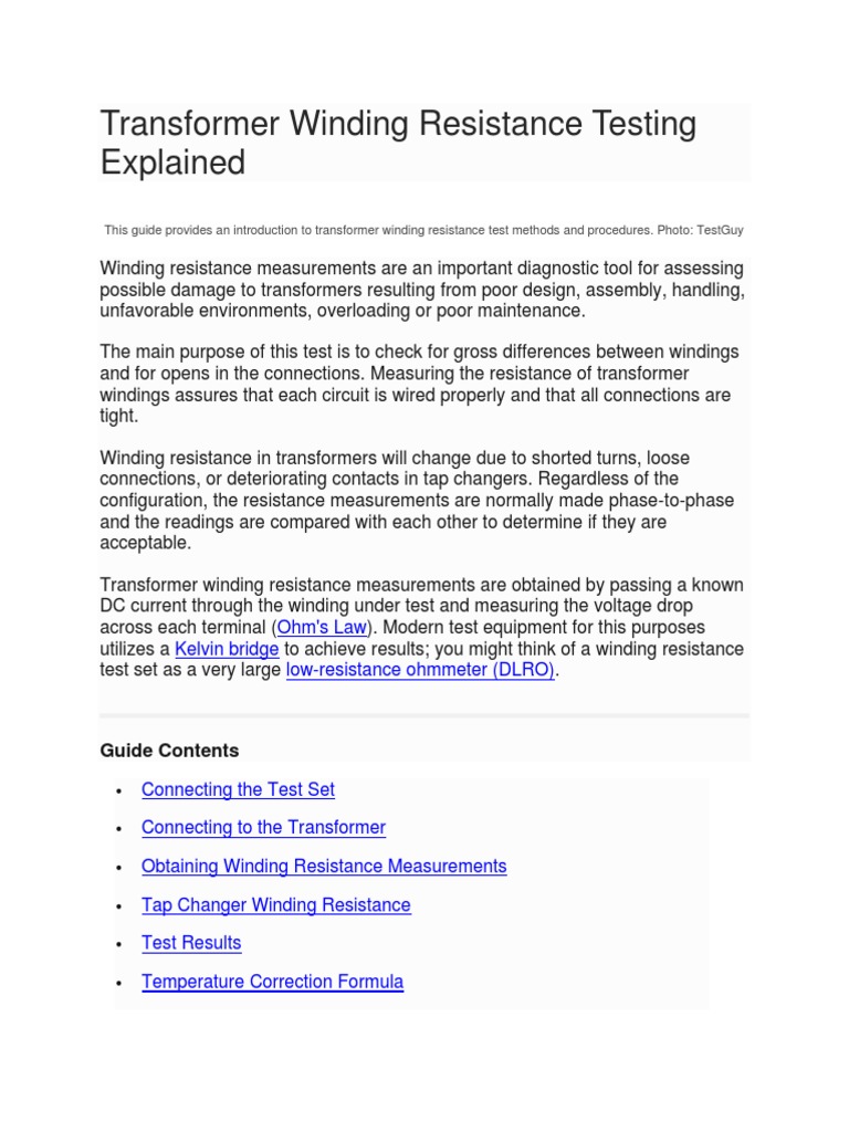 Transformer Winding Resistance Testing Guide | PDF | Transformer ...