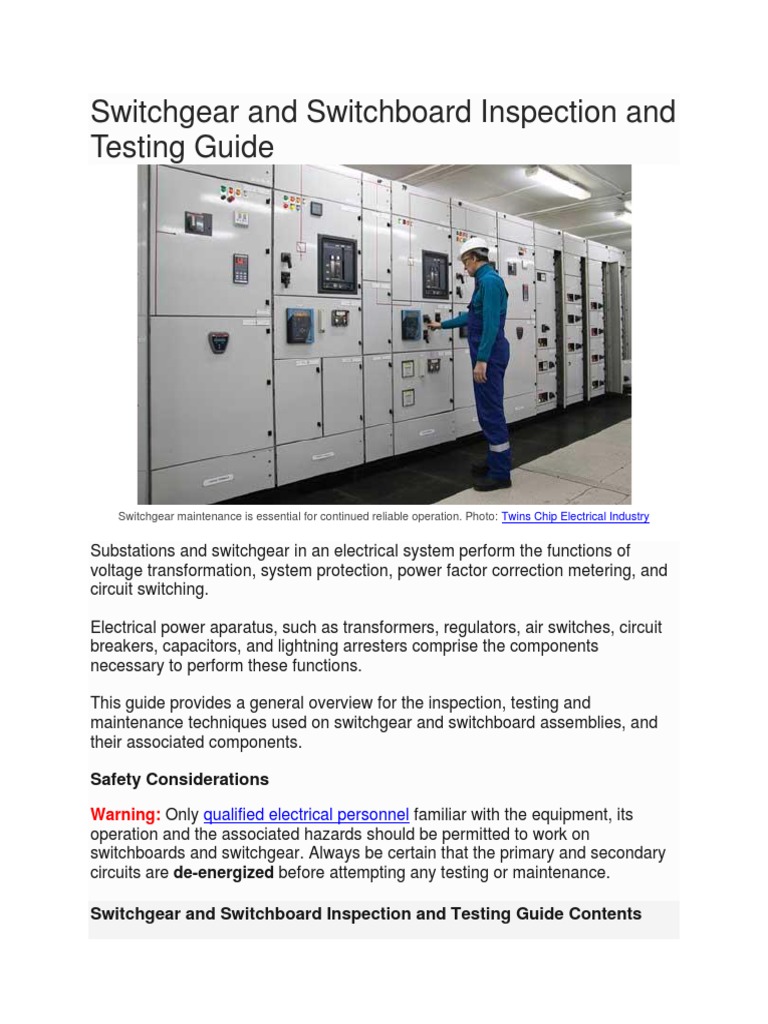 Edoc-Switchgear and Switchboard Inspection and Testing Guide | Download ...