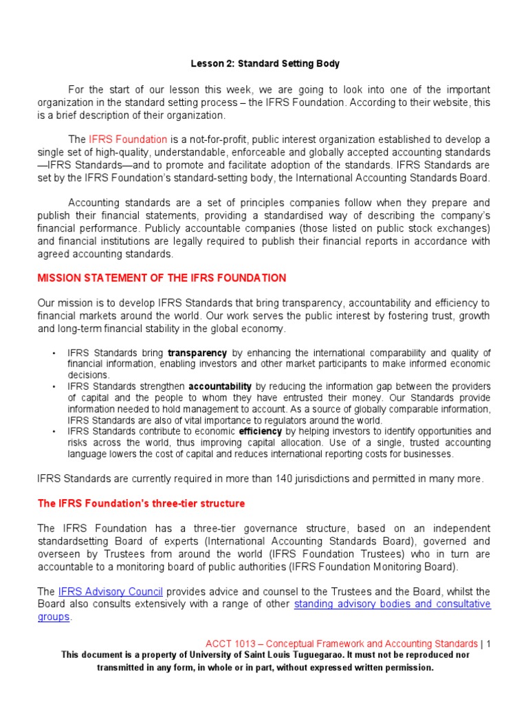 Week 1 and 2 Standard Setting Body | PDF | International Financial ...