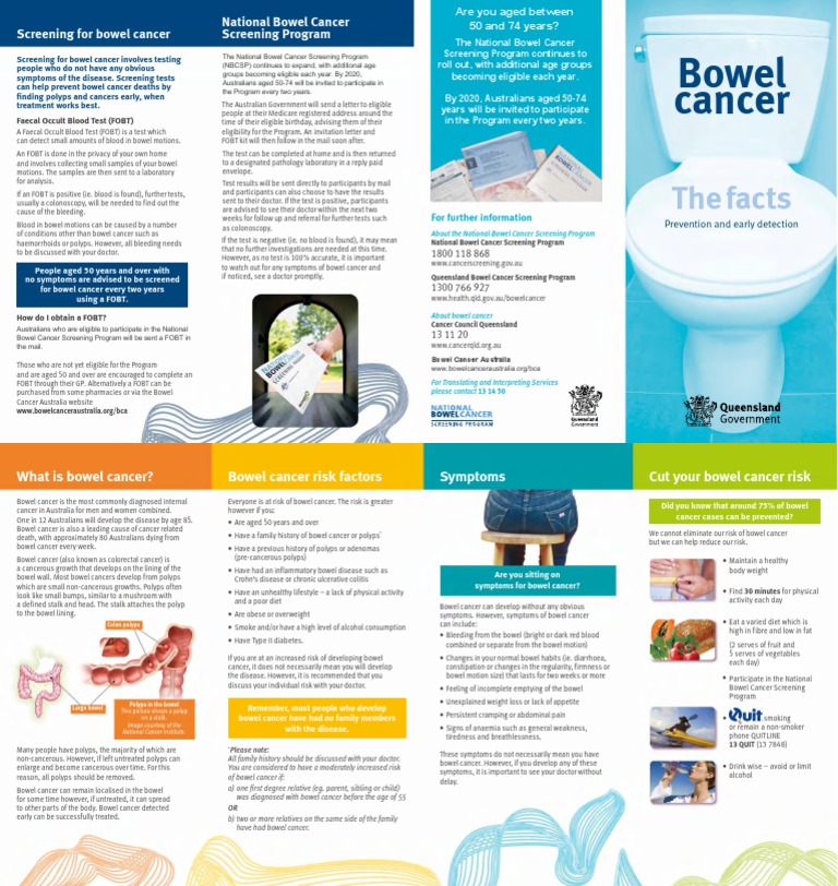 Bowel Cancer The Facts - Brochure 2016 | PDF | Colorectal Cancer | Cancer