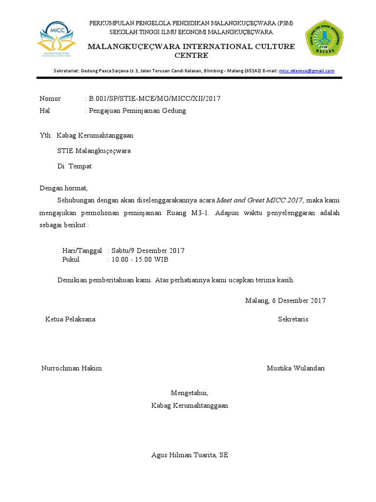 Contoh Surat Peminjaman Barang | PDF